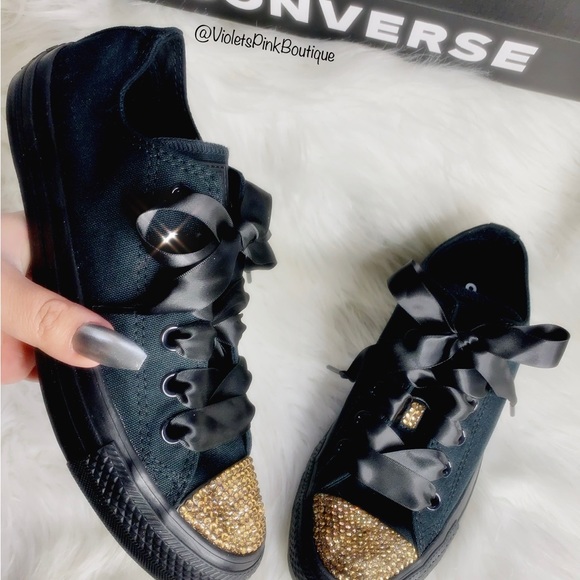 Converse | Shoes | Womens Swarovski Bling Converse Black Converse With ...